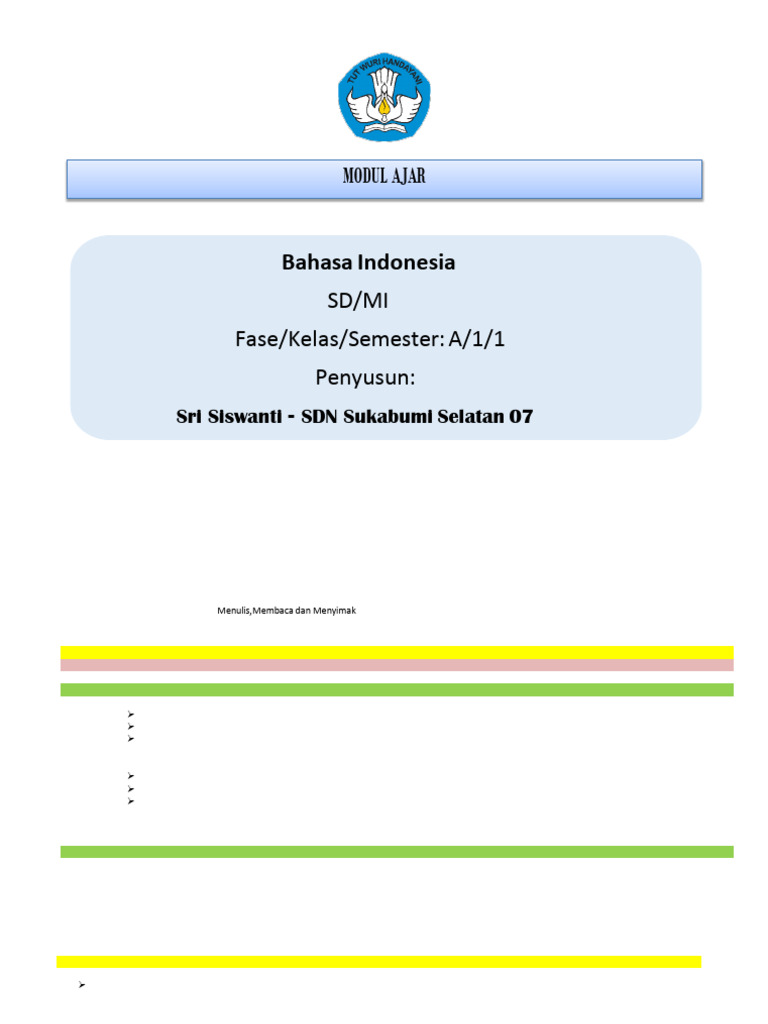 Modul Ajar Bahasa Indonesia - Menulis Huruf Dan Kata-Kata Sederhana ...