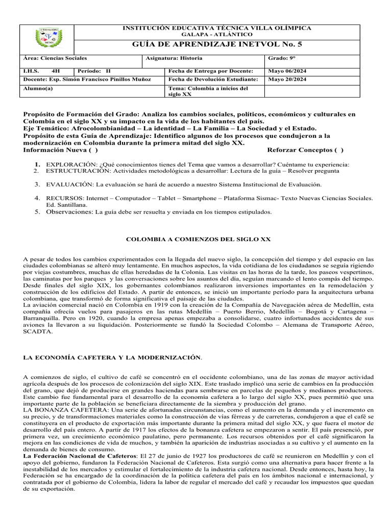 GUÍA #5 NOVENOS GRADO SEGUNDO PERIODO | PDF