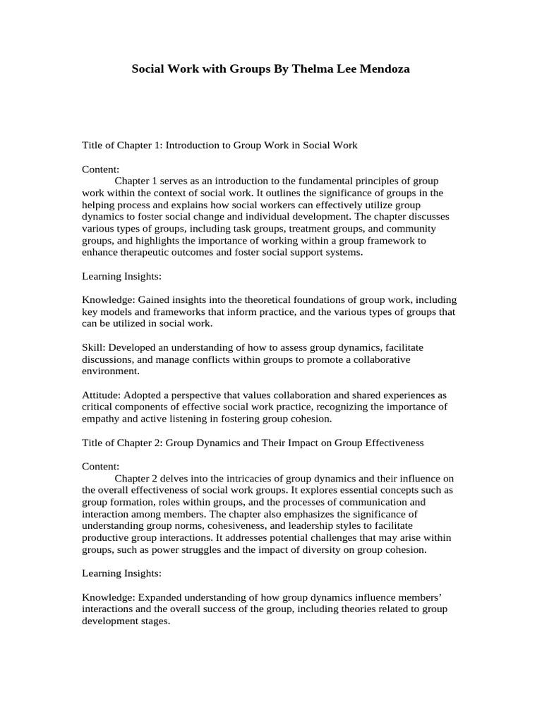 Social Work With Groups by Thelma Lee Mendoza | PDF