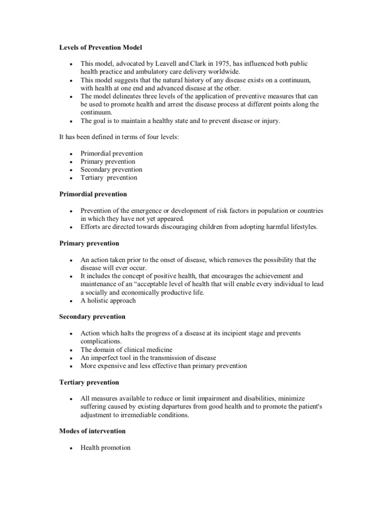 Levels of Prevention Model | PDF | Health Promotion | Health Care