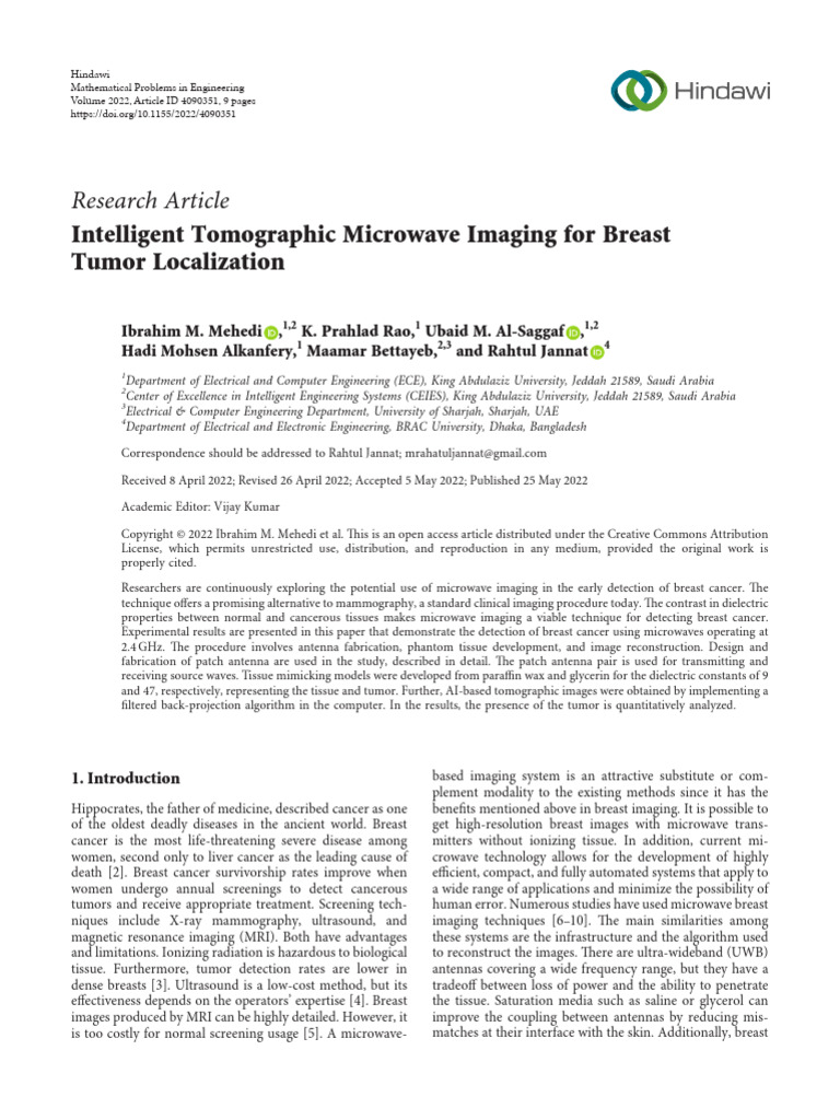 Intelligent Tomographic Microwave Imaging For Breast Tumor Localization | PDF