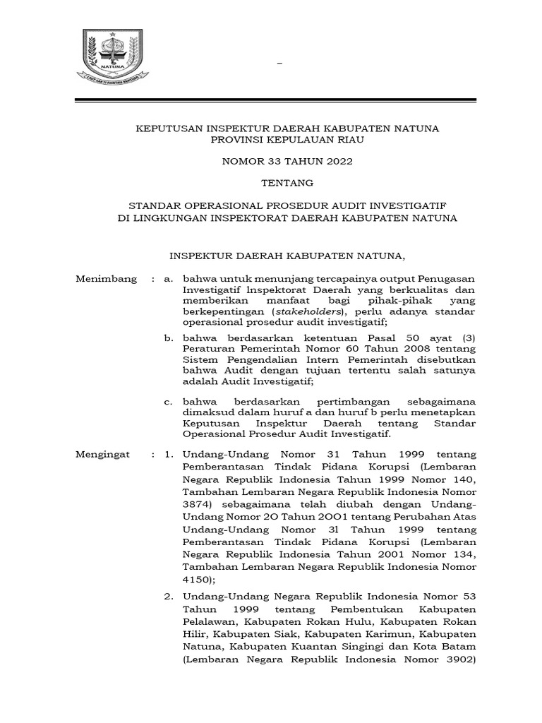 Final SK Inspektur Sop Audit Investigatif | PDF