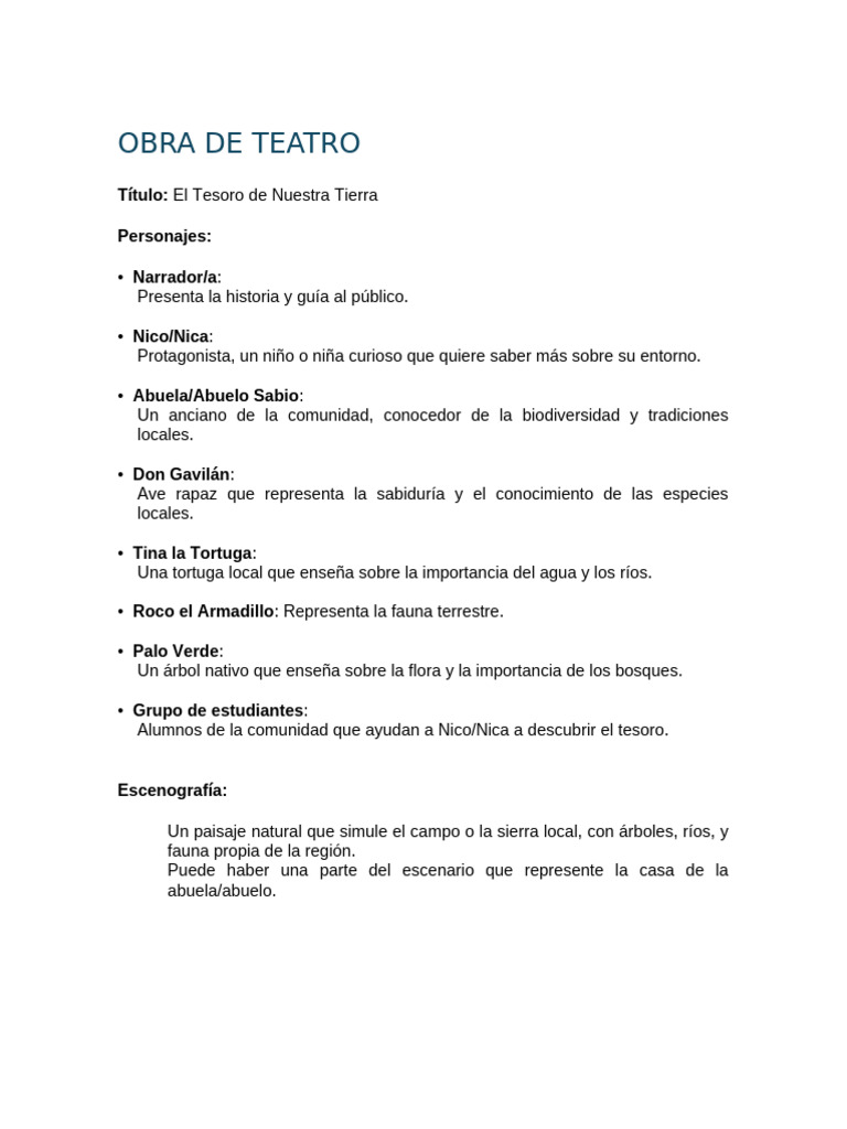 OBRA DE TEATRO El Tesoro Es Nuestra Tierra | PDF | Arte