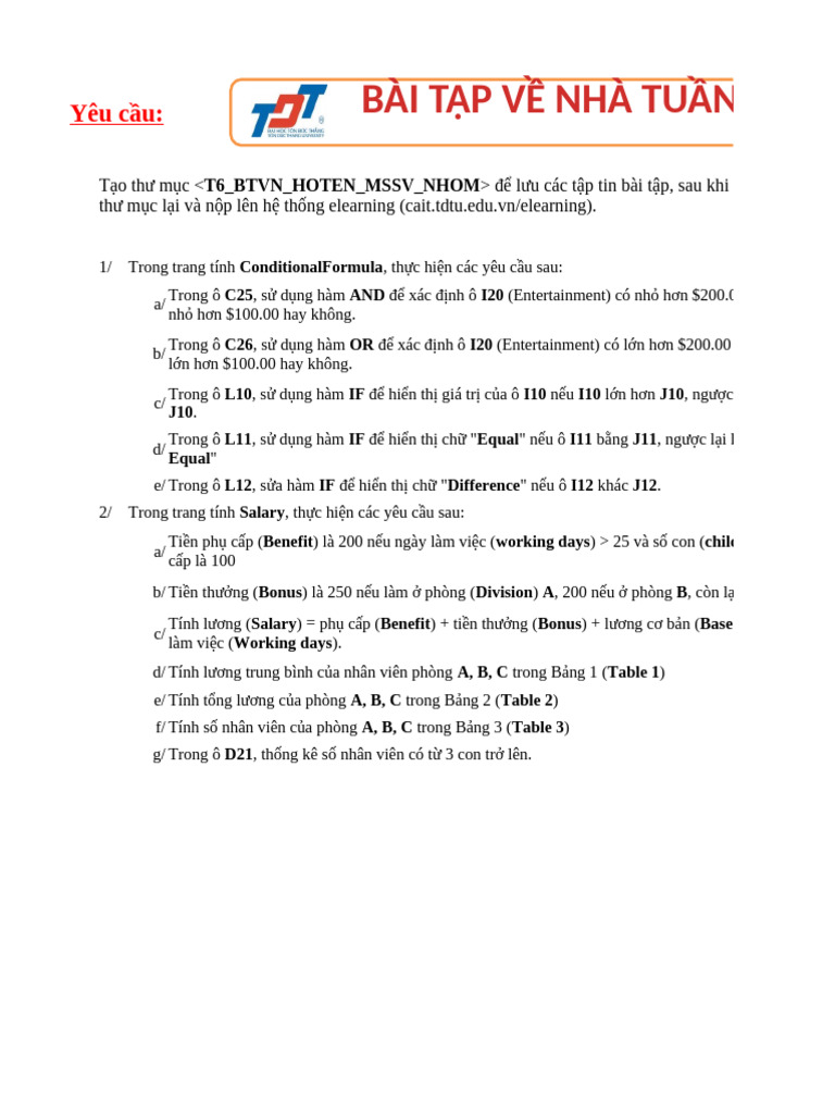CLC BTVN Excel Tuan6 | PDF
