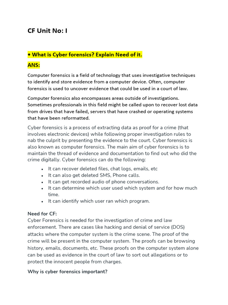 CF Unit No 1 2 | PDF | Computer Forensics | Digital Forensics