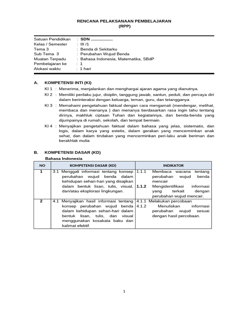 RPP Kelas 3 Tema 3 ST 3 Revisi 2019 | PDF