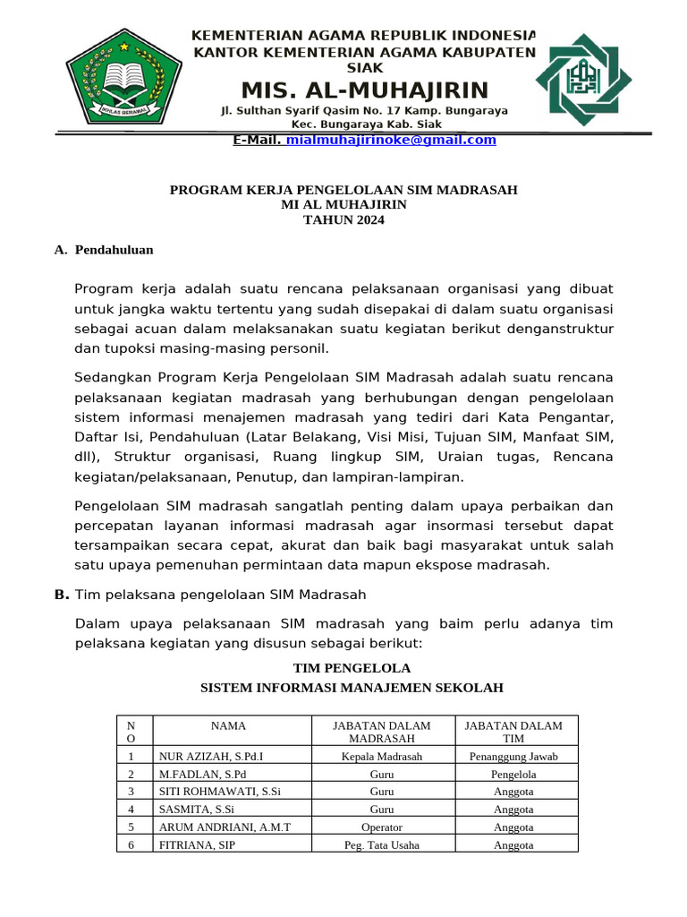 Program Kerja Sim | PDF