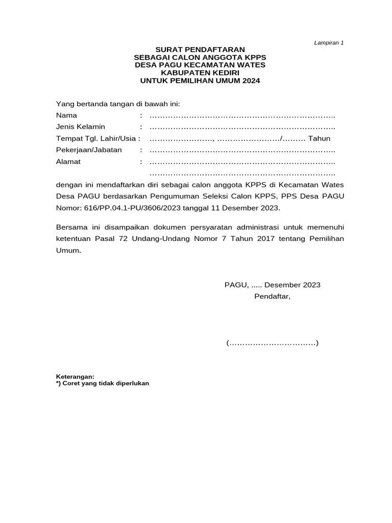 Formulir Pendaftaran KPPS | PDF