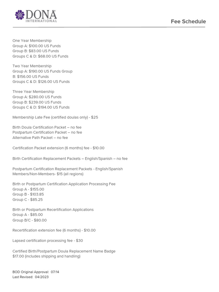 DONA Fee Schedule Final | PDF