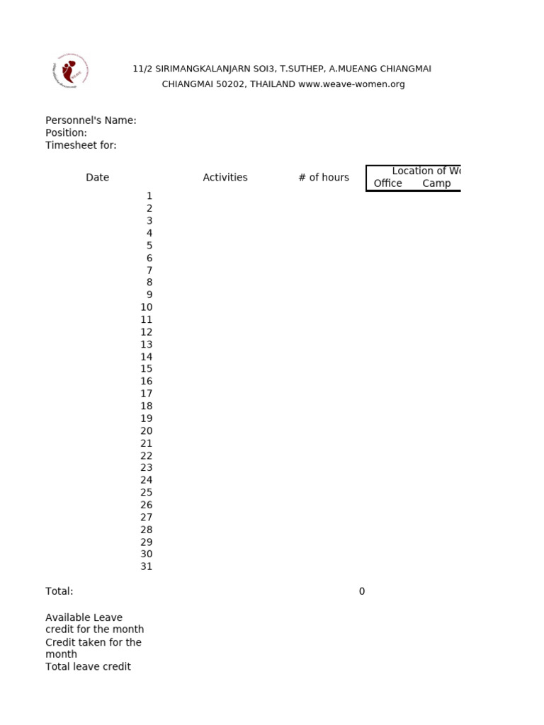 Timesheet For 2023 | PDF