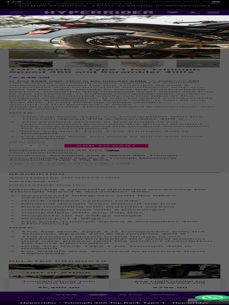 TOP RACK - Type 1 For Triumph Speed 400 and Scrambler 400x - Hyperrider ...