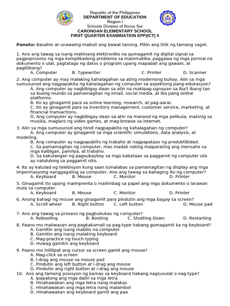 Epp (Ict) 4 Q1 PT | PDF