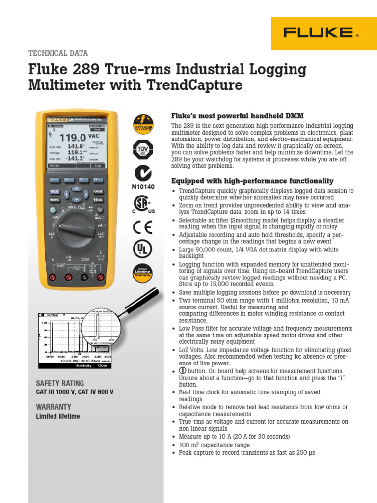 Fluke 289 True-Rms Industrial Logging Multimeter With Trendcapture | PDF