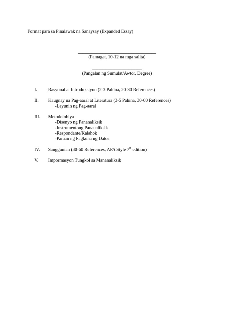 Format para Sa Pinalawak Na Sanaysay | PDF