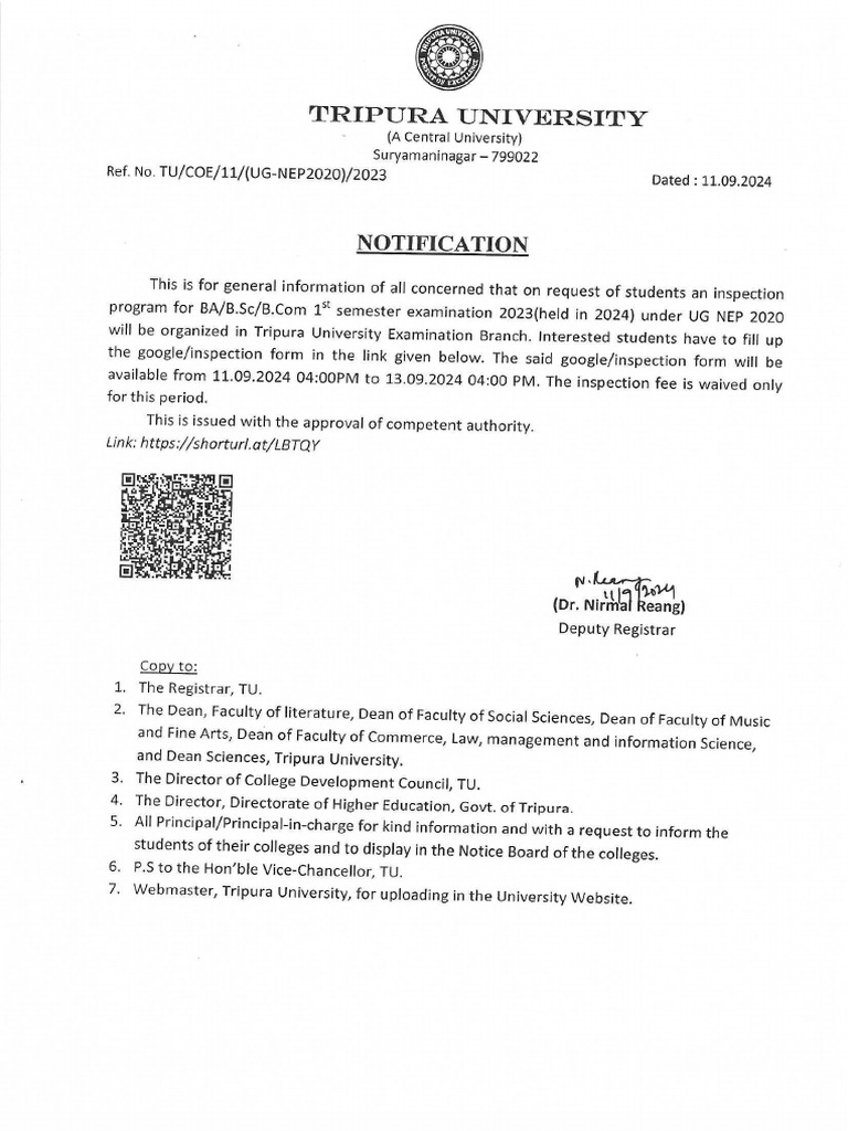 Ug Nep 1st Semester Inspection Notification | PDF