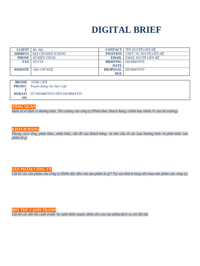 Star Cafe - Digital Brief | PDF