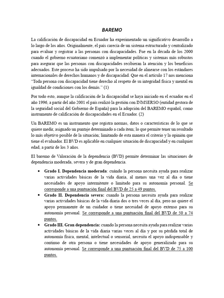 Generalidades sobre Tabla de Baremo | PDF