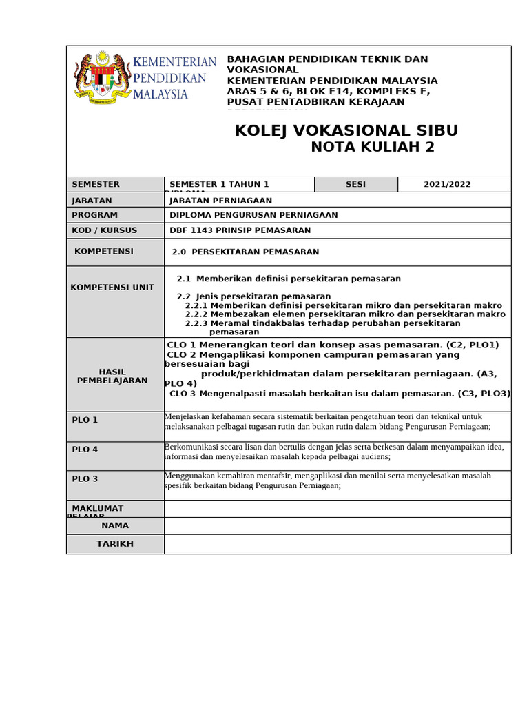 Nota Kuliah 2 | PDF