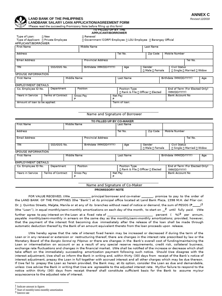 Landbank Salary Application With Co Maker Annex C | PDF