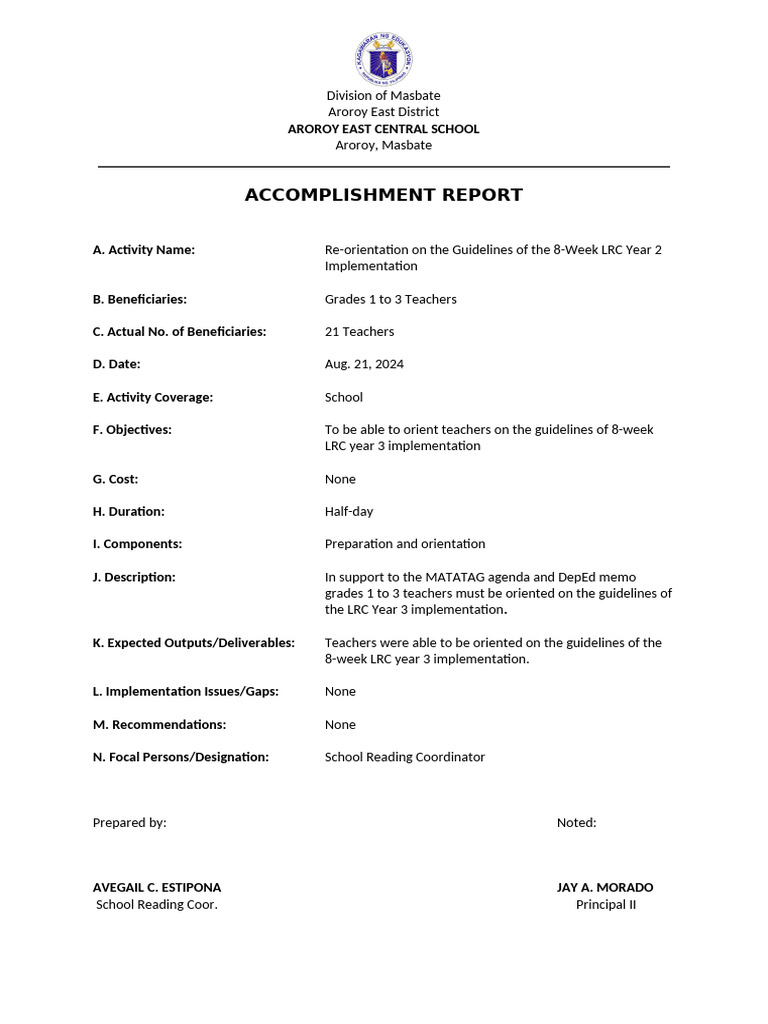 Accomplishment Report | PDF