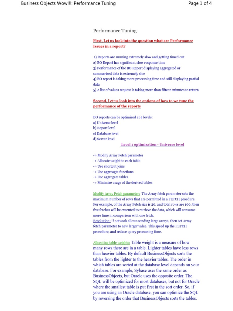 BO Report Performance Tuning Guide | PDF | Oracle Database | Sql