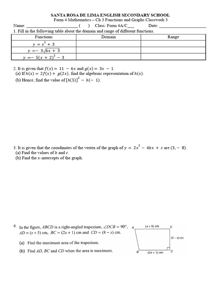 CH 3 Functions and Graphs Revision | PDF
