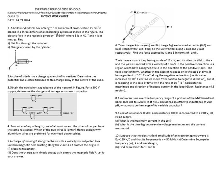 CLASS XII-PHYSICS Worksheet | PDF