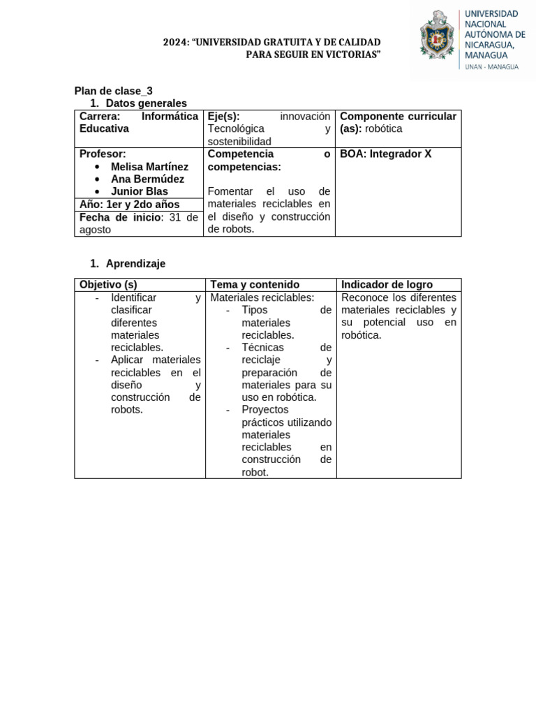 Plan de Clase - 3 | PDF