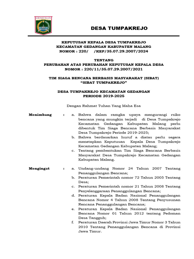 SK Sibat Desa Tumpakrejo | PDF