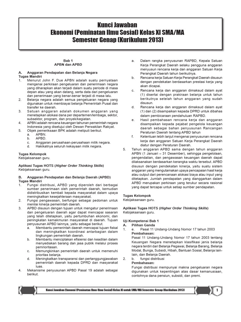 Kunci Ekonomi Minat 11 Genap K13 | PDF