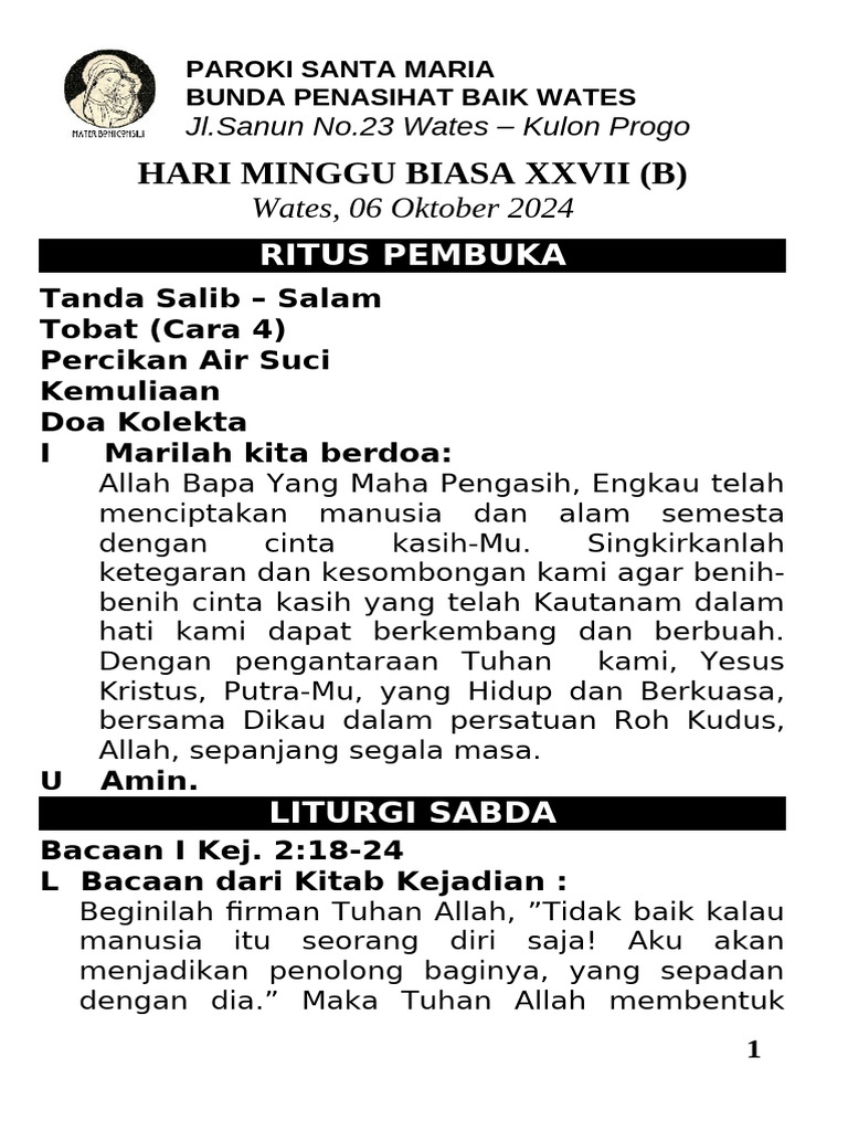 27_Minggu_Biasa_XXVII (06 okt 2024) rev 1 | PDF