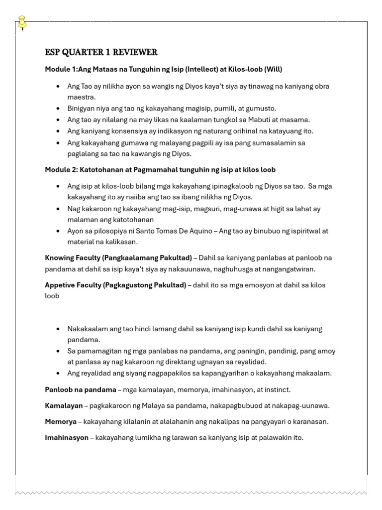 Esp Quarter 1 Reviewer | PDF