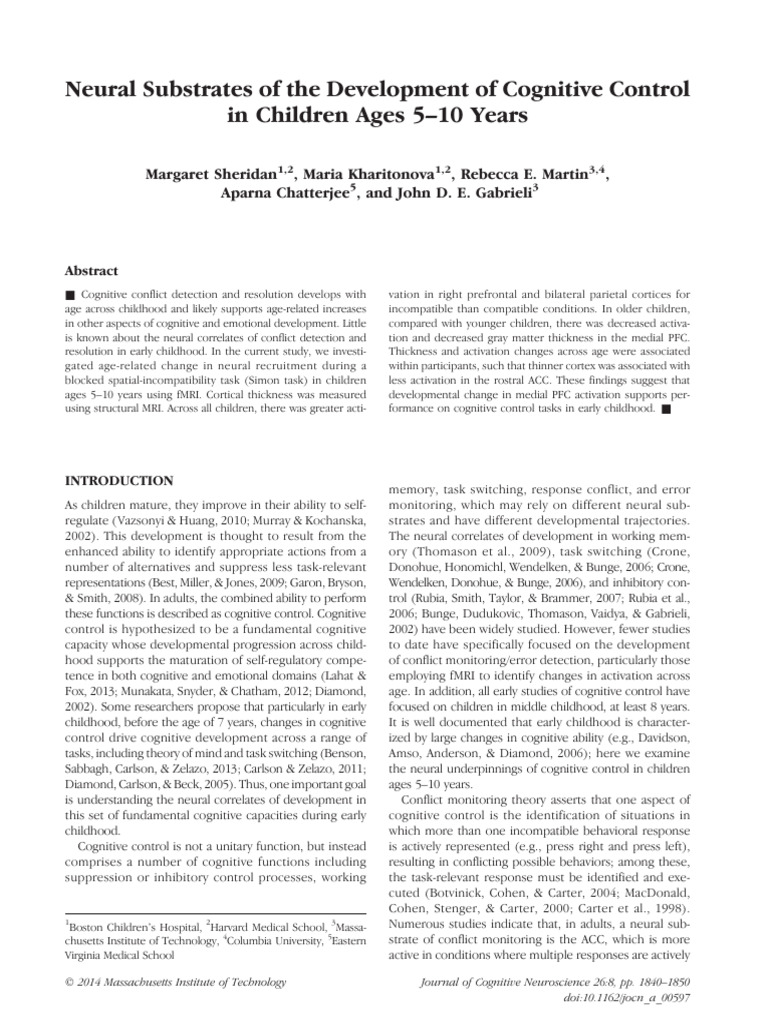 Neural Substrates of The Development of Cognitive Control | PDF