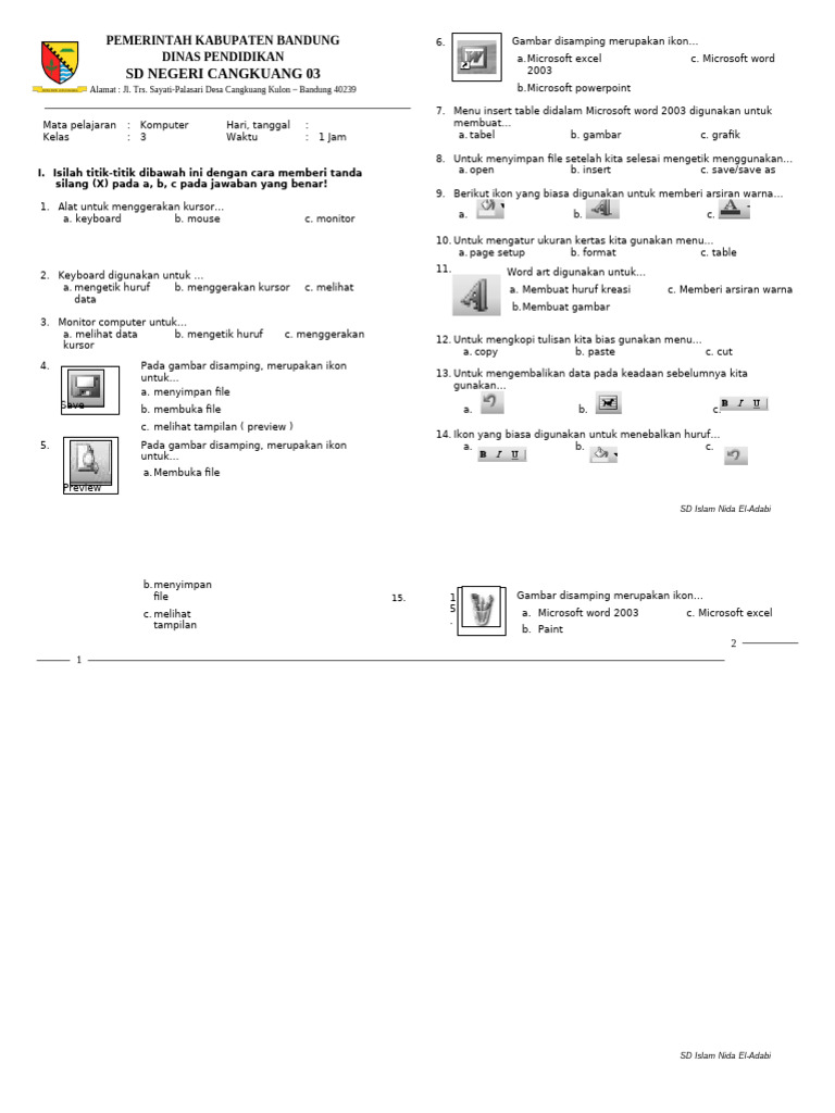 Soal Ulangan TIK SD Kelas 3 | PDF