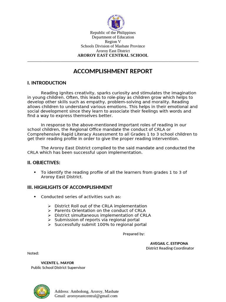 Accomplishment Report Reading | PDF Accomplishment Report Reading | PDF
