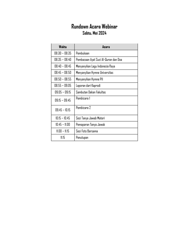 Rundown Acara Webinar 2024 | PDF