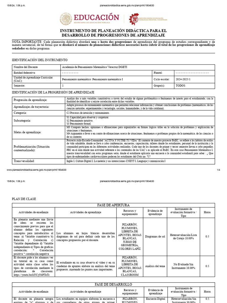 Cbtis 071 Progresion 09 PM1 | PDF