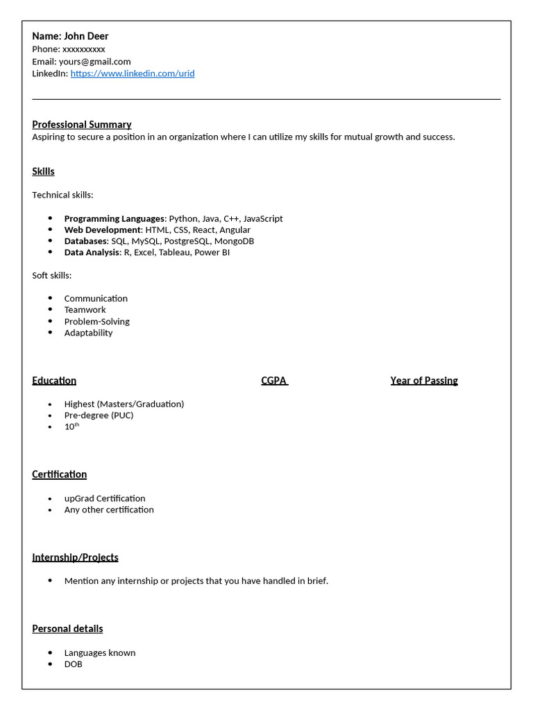 Dummy ATS Friendly Resume | PDF | Career & Growth | Business