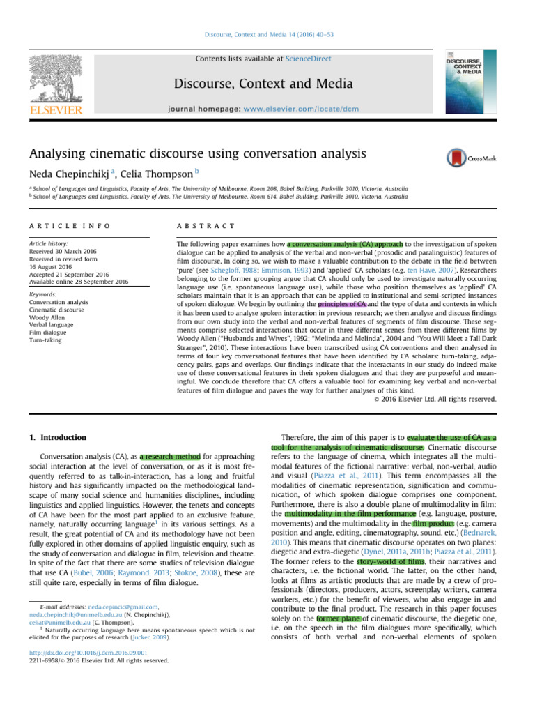 Chepinchikj, N., & Thompson, C. (2016) - Analysing Cinematic Discourse Using Conversation ...