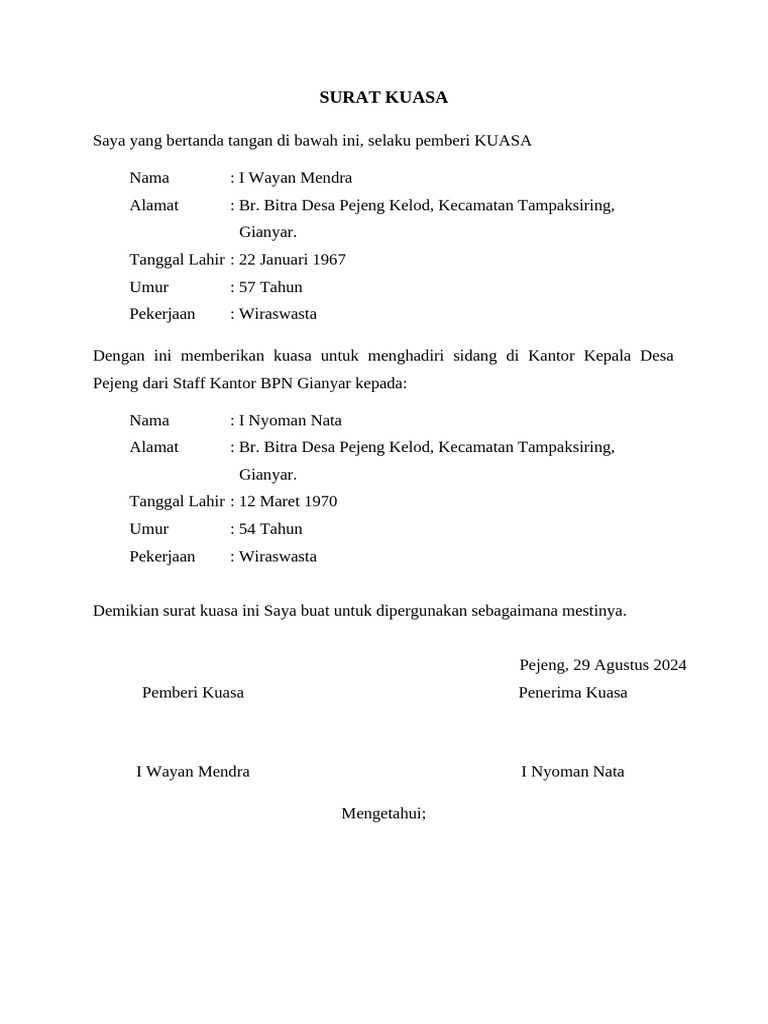 Format Surat Kuasa | PDF