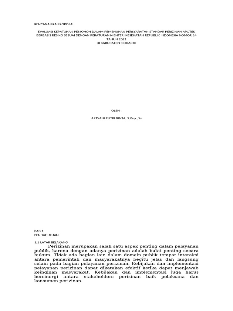 Rencana Pra Proposal | PDF