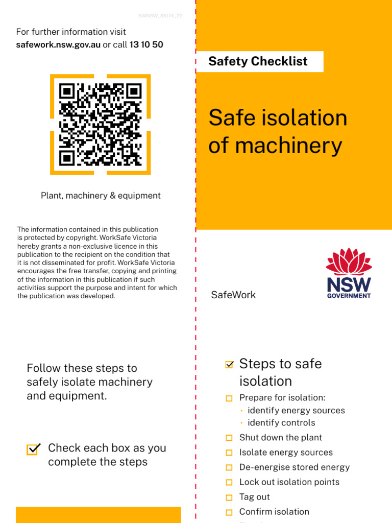 Safe Isolation of Machinery Safety Checklist | PDF