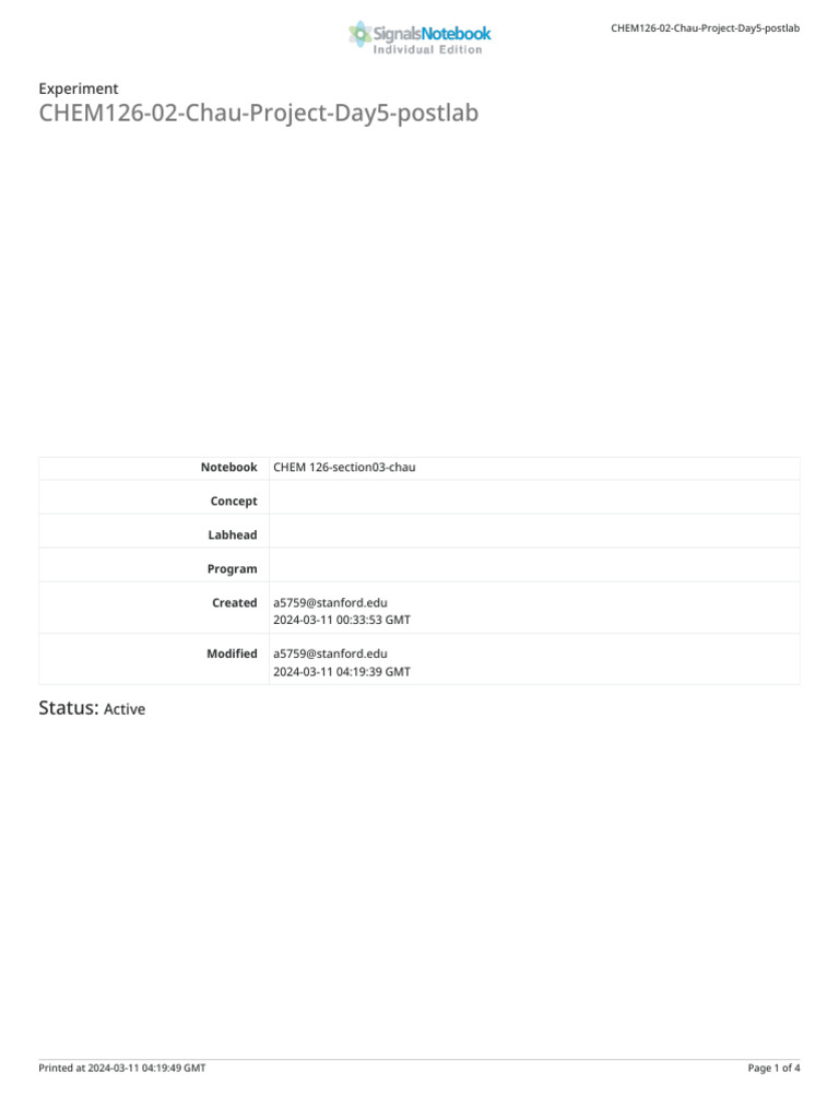 CHEM126 02 Chau Project Day5 | PDF