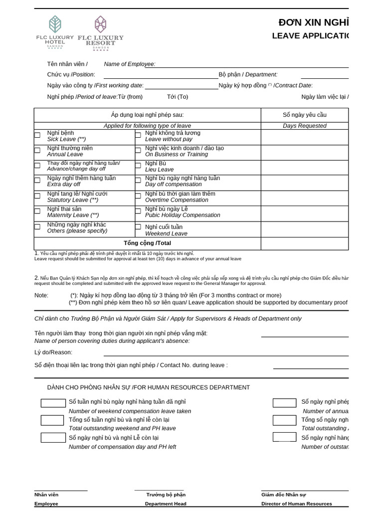 Form No. HR001 Nghỉ phép - Leave Application | PDF