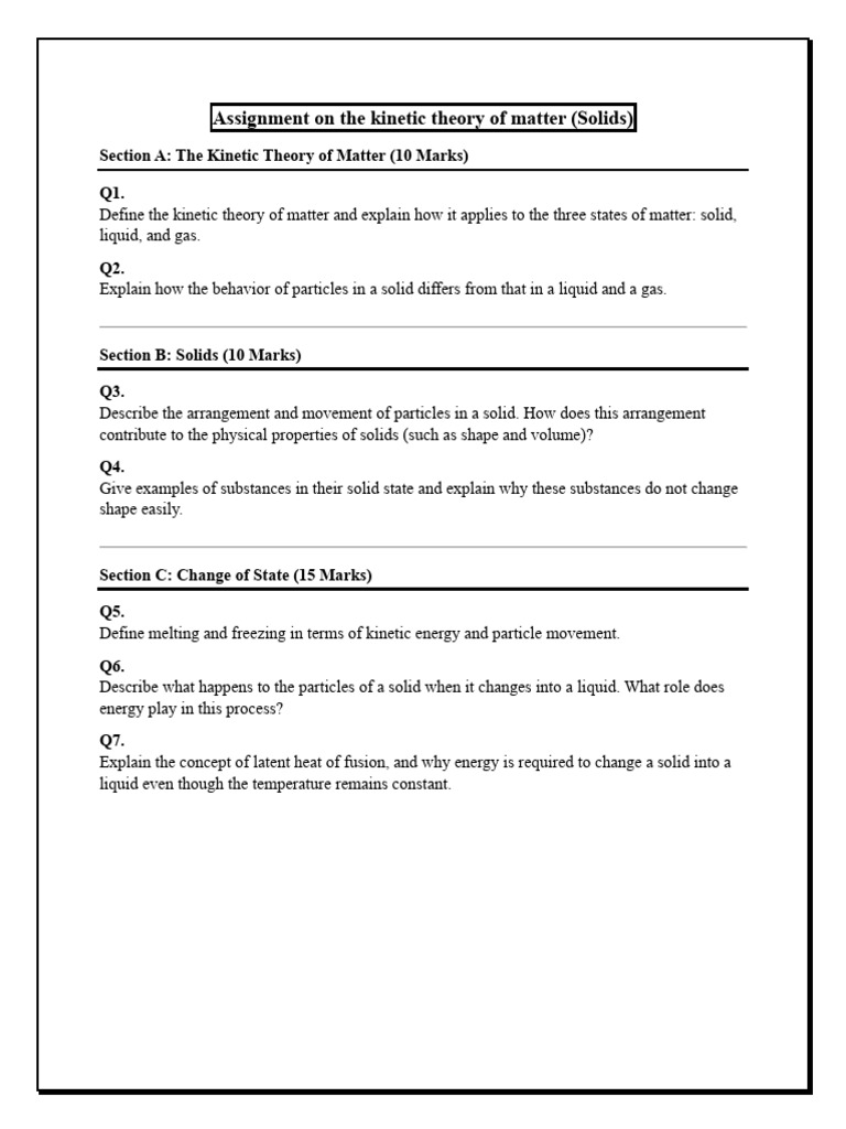 Assignment on the kinetic theory of matter solids | PDF