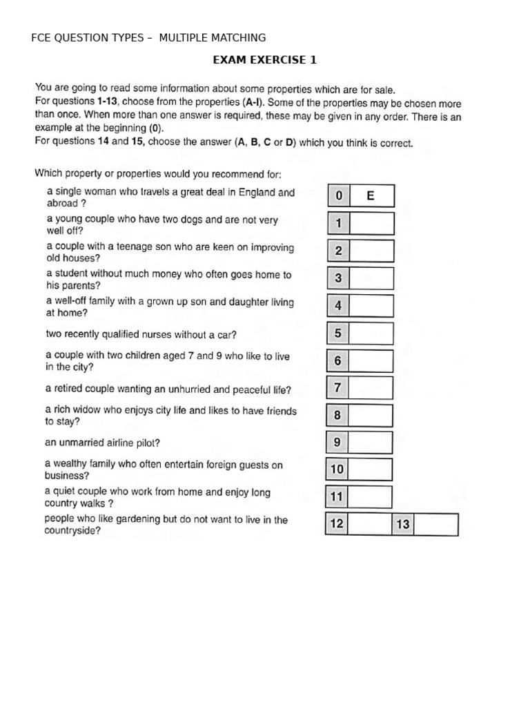 Fce Multiple Matching - Exam Exercises | PDF