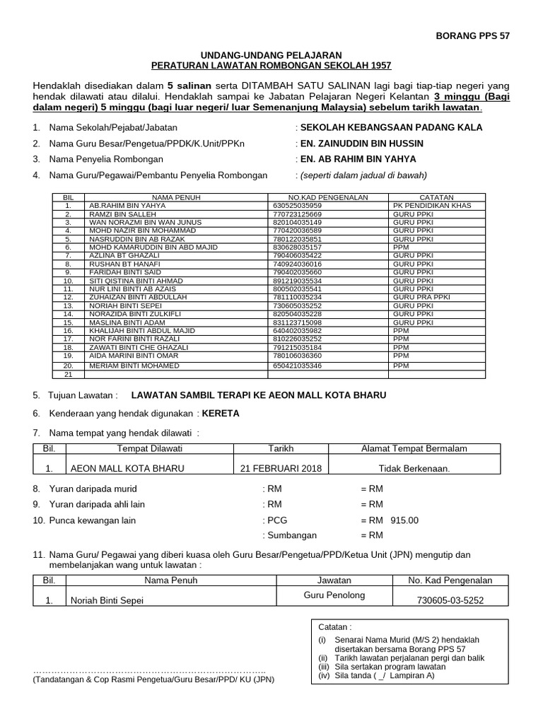 Contoh Borang Lawatan PPKI | PDF