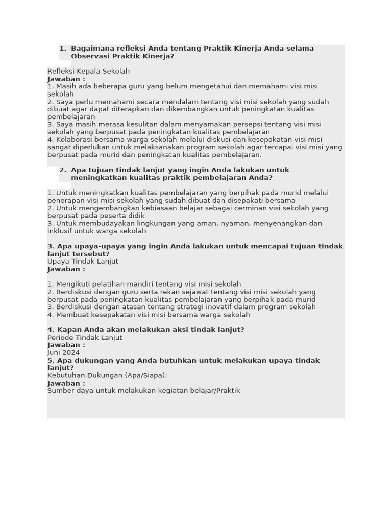 Bagaimana Refleksi Anda Tentang Praktik Kinerja Anda Selama Observasi ...