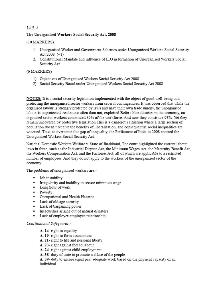 LABOUR LAW II- Unit 5 | PDF