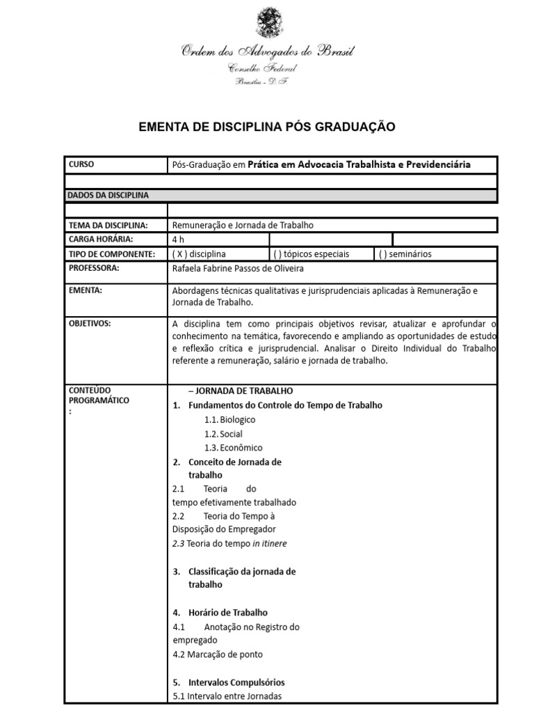 Ementa. Professora Rafaela Fabrine. Módulo X. Disciplina 6. | PDF